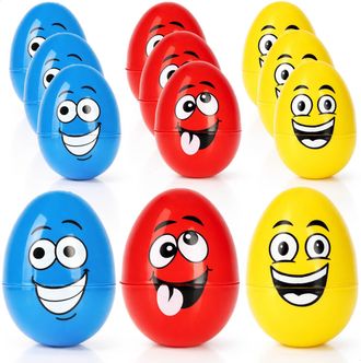 Com-Four 12x F&uuml;lleier mit Gesicht - Bunte Ostereier zum Bef&uuml;llen - aufklappbare Kunststoff-Hohlk&ouml;rper - Leere Osterdekoration und Geschenkverpackung (12x Bunt 