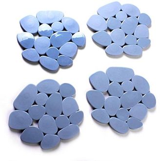 MSV Duschmatte Badematte Badewanneneinlage Anti Rutsch Pads Kieselstein - 4 St&uuml;ck - antibakteriell rutschfest mit Saugn&auml;pfen - Grau - ca. 13 x 11 cm