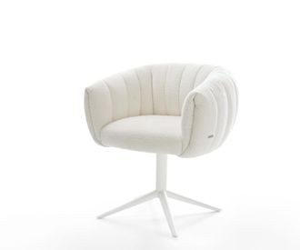 DELIFE Drehstuhl Jada-Flex Boucl&eacute; Soft Beige Fu&szlig;kreuz Wei&szlig; 360&deg; drehbar Wippfunktion Taschenfederkern, Esszimmerst&uuml;hle