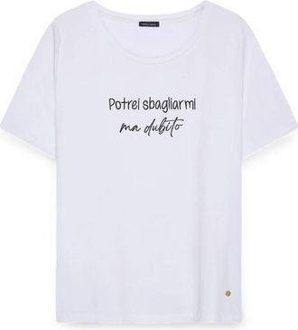 Fiorella Rubino Baumwoll-T-Shirt mit ironischem Slogan - - Tops - Damen - Wei&szlig; - XL