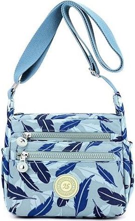 YYW Sacs à main à bandoulière décontractés multi-poches pour femme en nylon imperméable, M-Blue Leaves, Taille unique