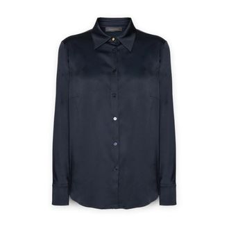 Elena Miro Stretch Satin Shirt - - Blouses & Shirts - Damen - Blau - 2XL