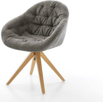 DELIFE Drehstuhl Gaio-Flex Boucl&eacute; Soft Schlamm Holzgestell kantig Natur 180&deg; drehbar, Esszimmerst&uuml;hle