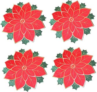 Artibetter 4st&uuml;cke Platzset mit Weihnachtsstern-Motiv Tischset aus Strapazierf&auml;higem Material Essunterlage f&uuml;r Teller Wiederverwendbares Isolier-platzset Telleru