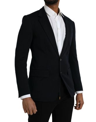 Dolce & Gabbana Mens Black Wool Notch Single Breasted Coat Blazer Virgin Nylon Clothing