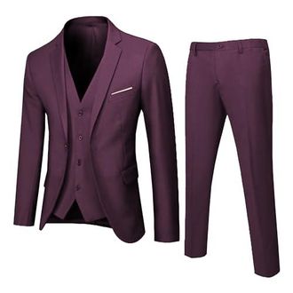 Generic Ensemble de costume pour homme - Coupe ajust&eacute;e - Solide - Formelle - Costume professionnel - Robe de mari&eacute;e - Groomsman Cblazer - Gilet Panto, 1Button