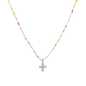 Luxenter Halskette aus 925 Sterlingsilber und mehrfarbigem Zirkonia mit Rhodium - Cruz