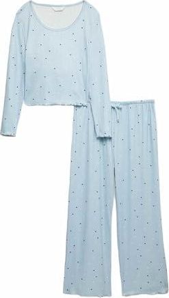 Marks and Spencer Ensemble Pyjama imprim&eacute; en Maille Pointelle M&eacute;lange De Bleu Femmes XL