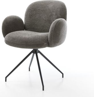 DELIFE Esszimmerstuhl Nube-Flex mit Armlehnen Boucl&eacute; Soft Schlamm Kreuzgestell konisch Schwarz Taschenfederkern, Esszimmerst&uuml;hle