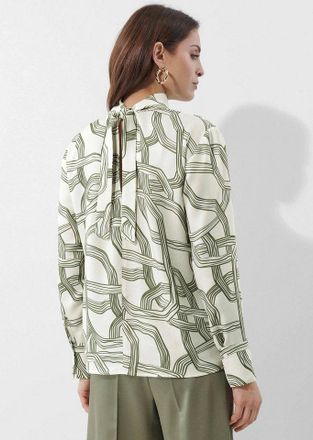 Alba Moda Schlupfbluse Langarmbluse mit Schluppe, Satin Unifarbenes Modell mit Stehkragen und Bindeband im Nacken
