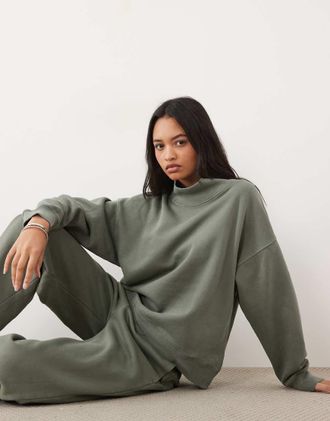 Abercrombie & Fitch Sweatshirt-Kombiteil mit Stehkragen in Khaki-Gr&uuml;n