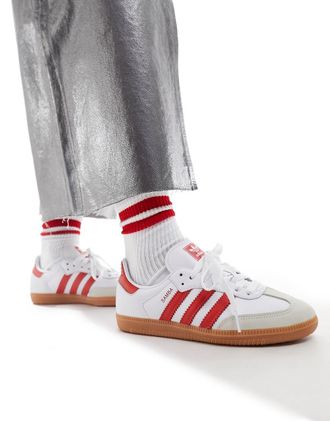 adidas Originals Samba OG - Sneaker in Wei&szlig; und leuchtendem Rot