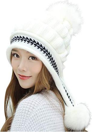 Generic Chapeaux tricot&eacute;s ourl&eacute;s en laine chaude pour garder les femmes chapeau dhiver avec casquettes de baseball tendance chapeau fou toile, blanc, Taille u