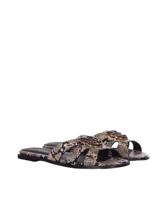 Pinko Womens Slip-On Slippers Milly Multicolour Leather Flat Shoes