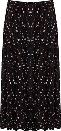 WearAll Jupe évasée à taille élastique pour femme avec motif imprimé - Grande taille - 40-54, Motif floral jaune., 52/54/grande taille