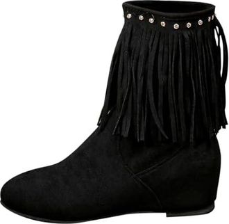 Generic Bottines Femme &agrave; Franges Daim Talon Plat Bottes Courtes R&eacute;tro Style Boh&egrave;me Western Semelle Antid&eacute;rapante L&eacute;g&egrave;res Chic et Elegant Boots Chaussures D&eacute;co