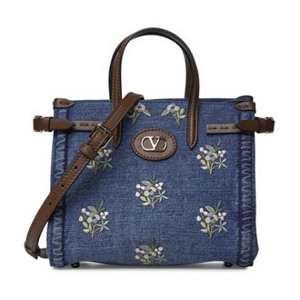Valentino Garavani Antibes Kleine Bestickte Denim Einkaufstasche - - Bags - Damen - Blau - ONE SIZE