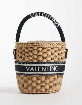 Valentino Boho - Sac seau en raphia - Neutre et noir-Neutral