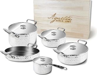Pentole Agnelli 8-piece cookware set, hammered steel