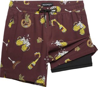 Maamgic 2 in 1 Badehose f&uuml;r Herren mit Kompression Innenhose | 7 Schnelltrocknend Badeshorts M&auml;nner 4 Way Stretch Boardshorts mit Rei&szlig;verschlusstasche Verstel