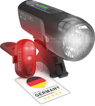 B&uuml;chel BLC Fahrradlichter Set I umschaltbare Leuchtst&auml;rke I StVZO zugelassen | bis zu 14h Akkulaufzeit I Aufladbares Fahrrad licht LED vorne + hinten I R&uuml;ckl
