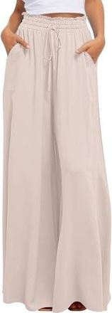 Feoya Pantalon Large Femme Pantalon Sport Pantalon Cordon Serrage Pantalon de Jogging avec Poches Surv&ecirc;tement Yoga Solide Beige L