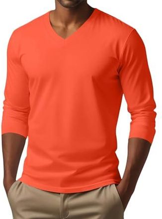 Generic T-shirt basique &agrave; manches longues et col en V pour homme - Respirant - Avec col en V et manches longues - Coupe ajust&eacute;e - Stretch - Tailles S &agrave; 5XL, R