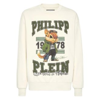 Philipp Plein Homme, Sweatshirts et sweats &agrave; capuche, Beige, Taille: M SweaT-shirt Col Rond College Squirrel