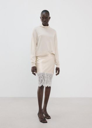 Mango Jupe lingerie en dentelle beige - Femme - XS - MANGO