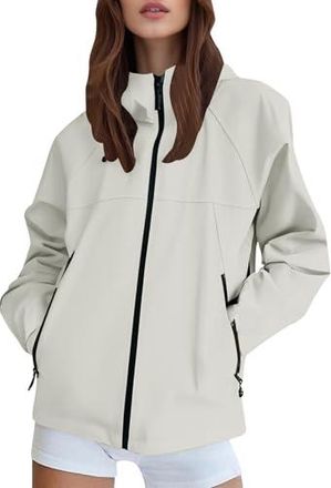 Generic Veste de pluie pour femme, coupe ample, l&eacute;g&egrave;re, doubl&eacute;e, coupe-vent, avec capuche, 2026, blanc, 4XL