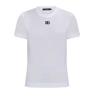 Dolce & Gabbana T-Shirt mit gesticktem Logo - - Tops - Damen - Wei&szlig; - XS