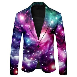 Generic Veste multicolore pour homme - Imprim&eacute; galaxie - Costume de carnaval - Blazer Slim Fit - Veste &agrave; un bouton - Motif 3D amusant - Veste de costume pour 