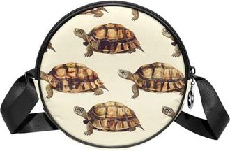 Generic Sac &agrave; bandouli&egrave;re rond pour femme, petit sac &agrave; bandouli&egrave;re motif tortues avec fermeture &eacute;clair, bretelles r&eacute;glables, sac &agrave; main rond d&eacute;contract&eacute; pour 