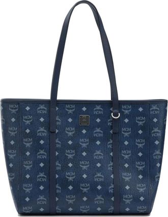 MCM Mcm, Femme, Sacs, Bleu, Taille: ONE Size Sac à bandoulière bleu avec poignées en cuir