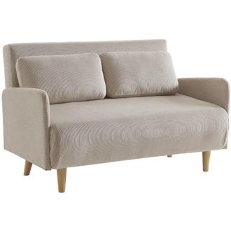 Sweeek 2-Sitzer-Sofa mit Cordbezug und Holzf&uuml;&szlig;en, Cord, Beige