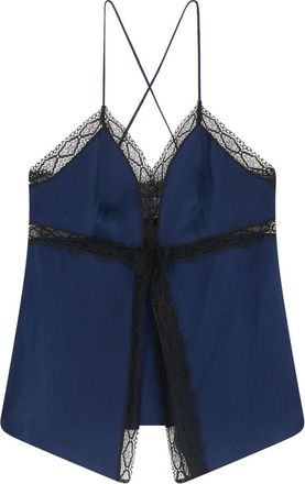 Alberta Ferretti Femme, V&ecirc;tements de nuit et de d&eacute;tente, Bleu, Taille: 34 FR Top en satin avec dentelle