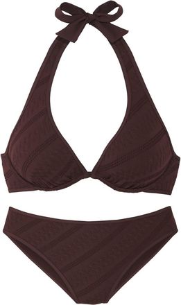 s.Oliver Bügel-Bikini-Set in braun mit Strukturmuster und Neckholder