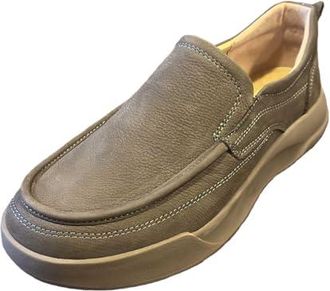 Generic Mocassins Penny Mocassins confortables et respirants en cuir v&eacute;ritable faits &agrave; la main pour homme, kaki, 38 2/3 EU