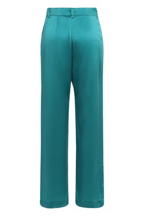 Sablyn Womens Loose Silk Pants Turquoise Wide-Leg Trousers