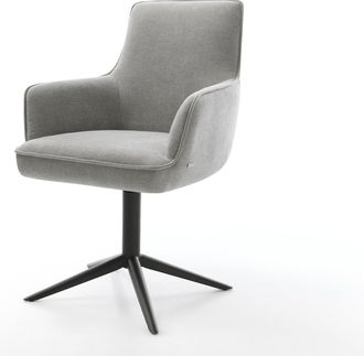 DELIFE Drehstuhl Heira-Flex mit Armlehnen Strukturstoff Soft Grau Fu&szlig;kreuz Schwarz 360&deg; drehbar Wippfunktion Taschenfederkern, Esszimmerst&uuml;hle