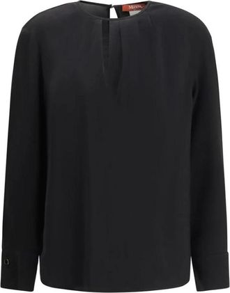 Max Mara Femme, Blouses et Chemises, Noir, Taille: 42 FR Blouse Triac&eacute;tate &agrave; Design &Eacute;l&eacute;gant