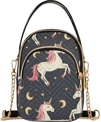 Mnsruu Sac à bandoulière pour femme - Licorne, étoile et lune - Petit sac à bandoulière avec sangle réglable