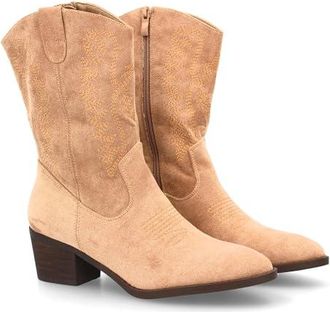 Shoes & Blues Botte Cowboy en dentelle moyenne avec broderies et pointe fine. Talon large confortable, idéale pour femme en saison automne., kaki, 38 EU