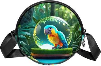 Generic Petit sac &agrave; bandouli&egrave;re rond pour femme, perroquet, boule de cristal, sac &agrave; bandouli&egrave;re avec fermeture &eacute;clair, bretelles r&eacute;glables, sac &agrave; main rond d&eacute;