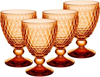 Villeroy & Boch Boston Apricot Rotweingläser 4er Set, 310 ml, Farbige Weingläser mit Facettenmuster, Kristallglas für Rotwein, Spülmaschinengeeignet, Orange