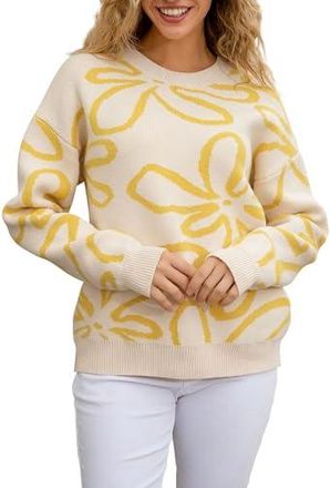 Generic Pull pour femme en tricot c&ocirc;tel&eacute; doux et confortable col rond manches longues coupe ample d&eacute;contract&eacute; pour le quotidien, le style urbain, les rendez-v