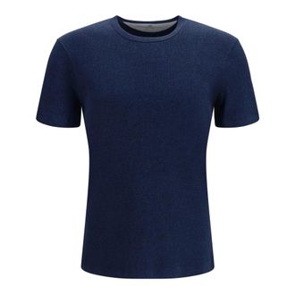 Brunello Cucinelli Geripptes T-Shirt aus Baumwolljersey in Denim-Optik - - Tops - Herren - Blau - M
