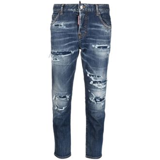 Dsquared2 Skater Jeans Destroyed Reinforced Denim Blue Jeans