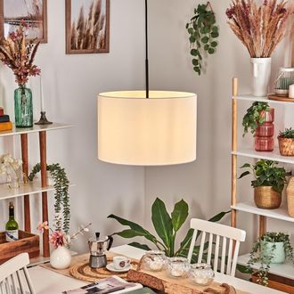 HOFSTEIN H&auml;ngeleuchte Soungou, H&auml;ngelampe aus Metall/Stoff in Schwarz/Wei&szlig;, moderne Pendelleuchte im modernen Design (&Oslash; 38 cm), E27, H&ouml;he max. 153,5 cm, Esszim