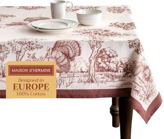 Maison d'Hermine Maison dHermine Holy Jouy - Brown Nappe Rectangle 100% Coton pour Cuisine, Salle à Manger, Style Ferme, pour Fêtes, Mariage, Thanksgiving, Noël (Recta